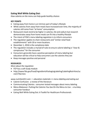 Eating Well While Eating Out: How calories on the menu can guide ...