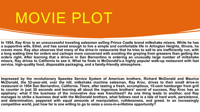 Movie Analysis - The Founder | PPTX | Food Industry | Industries