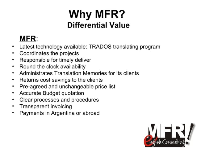 Mfr PresentacióN Traducciones Eng | PPT