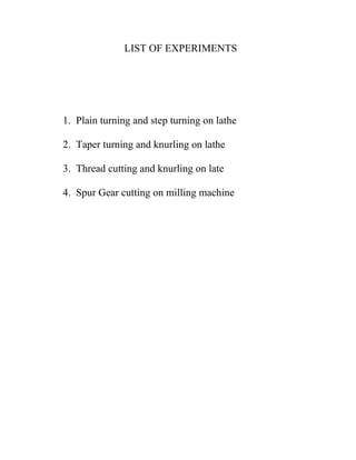 Lathe experiments list | PDF