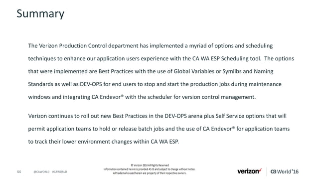 Case Study: Verizon - CA Workload Automation ESP Edition: Best Practice ...