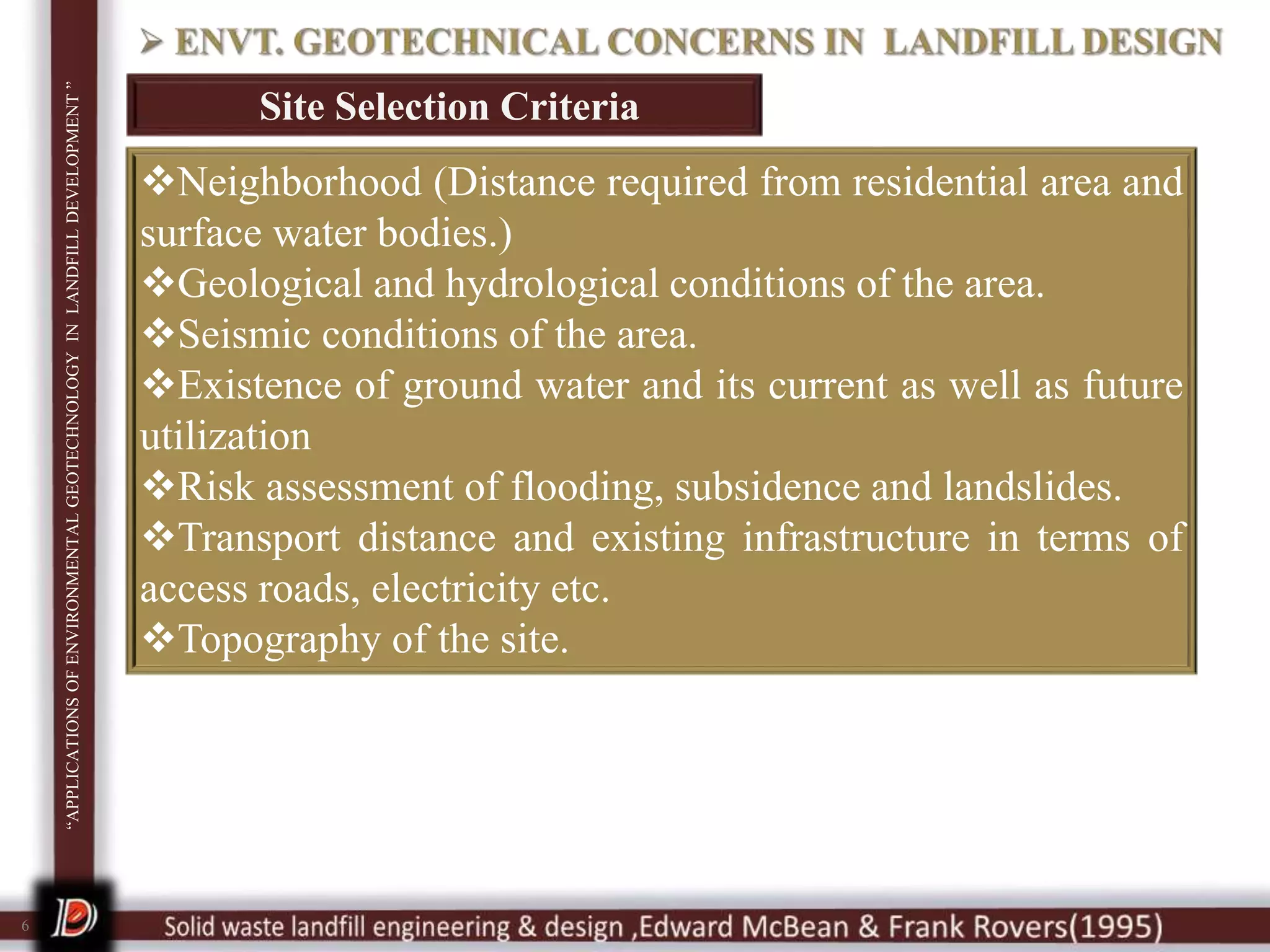 environmental geotechnical applications in sanitary landfill design | PPTX