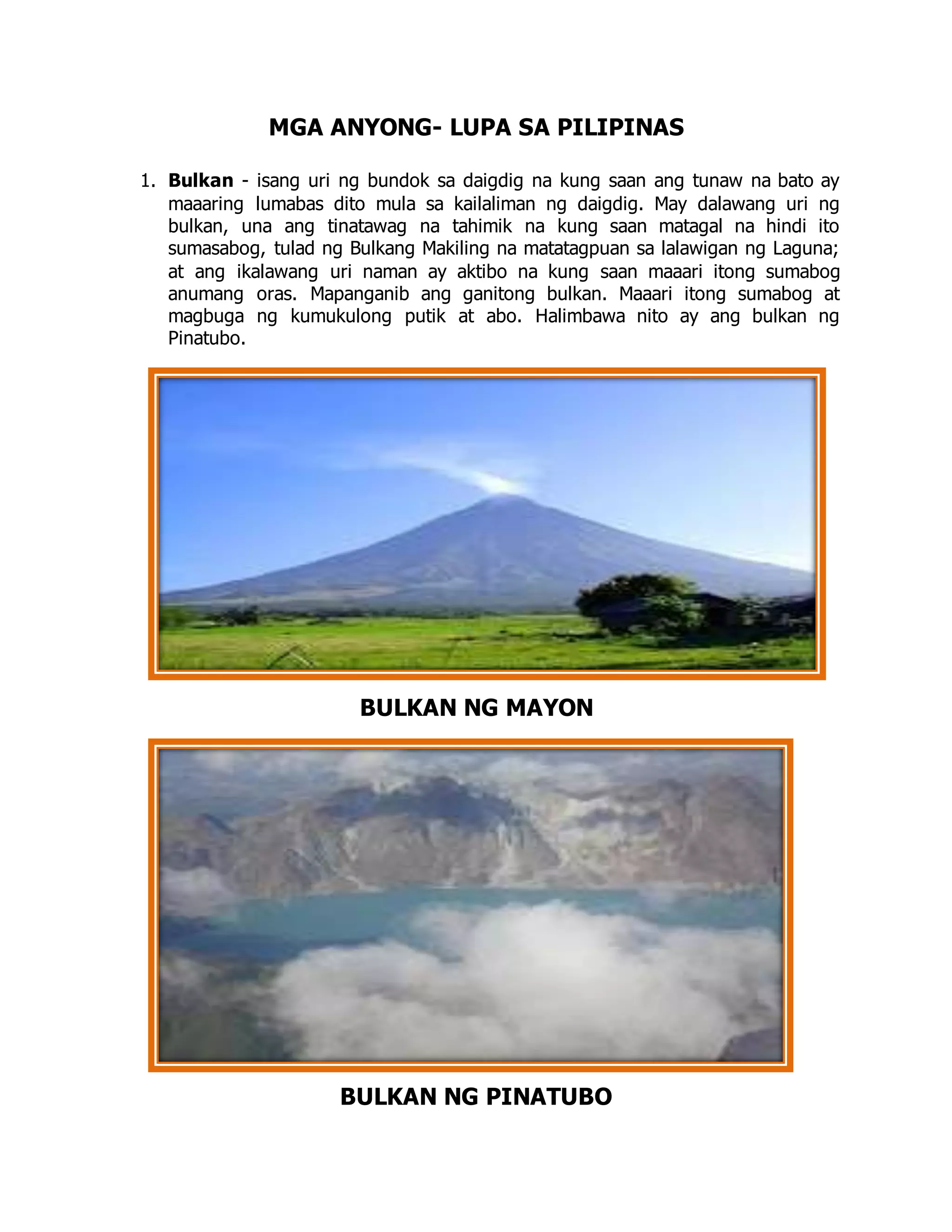 Mga anyong lupa at anyong tubig | DOCX