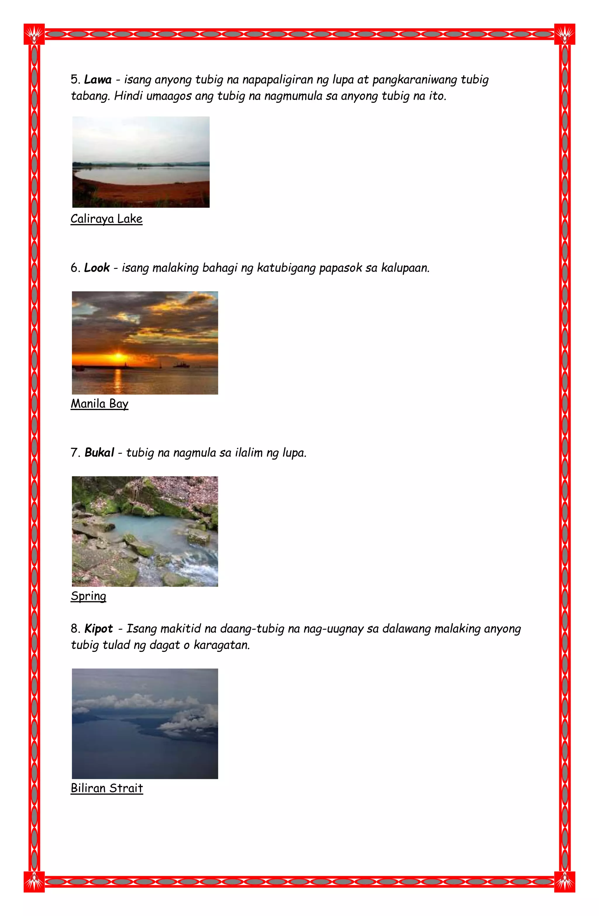 Mga anyong lupa at tubig sa pilipinas | DOCX