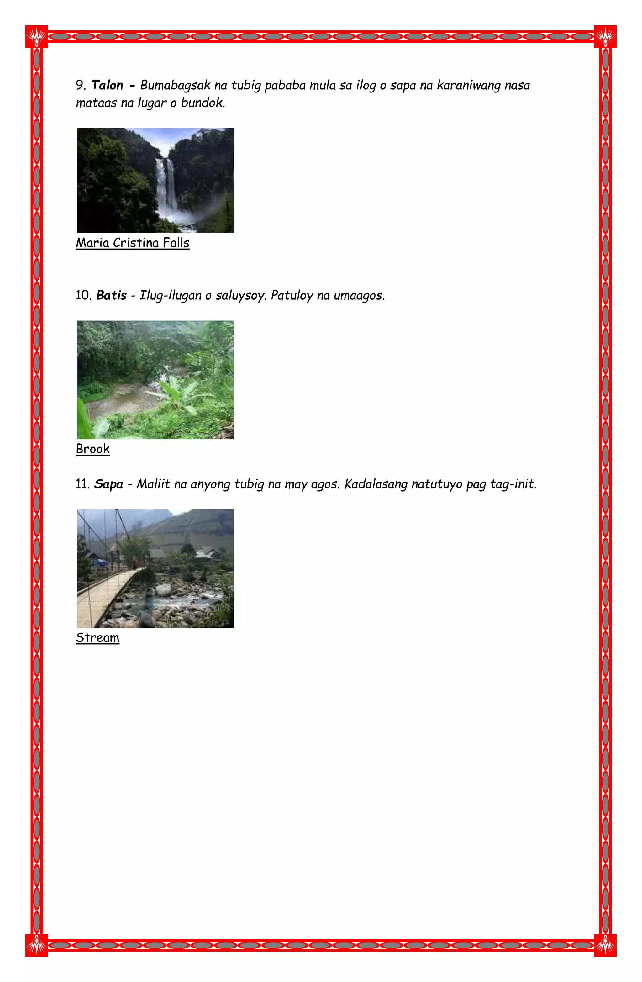 Mga anyong lupa at tubig sa pilipinas | DOCX