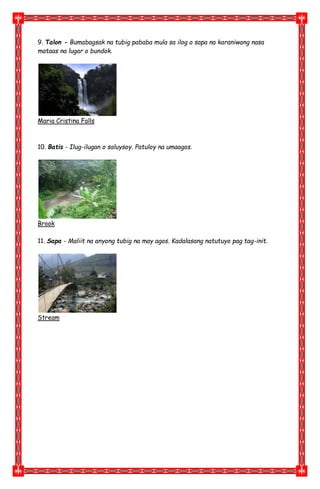 Mga anyong lupa at tubig sa pilipinas | DOCX