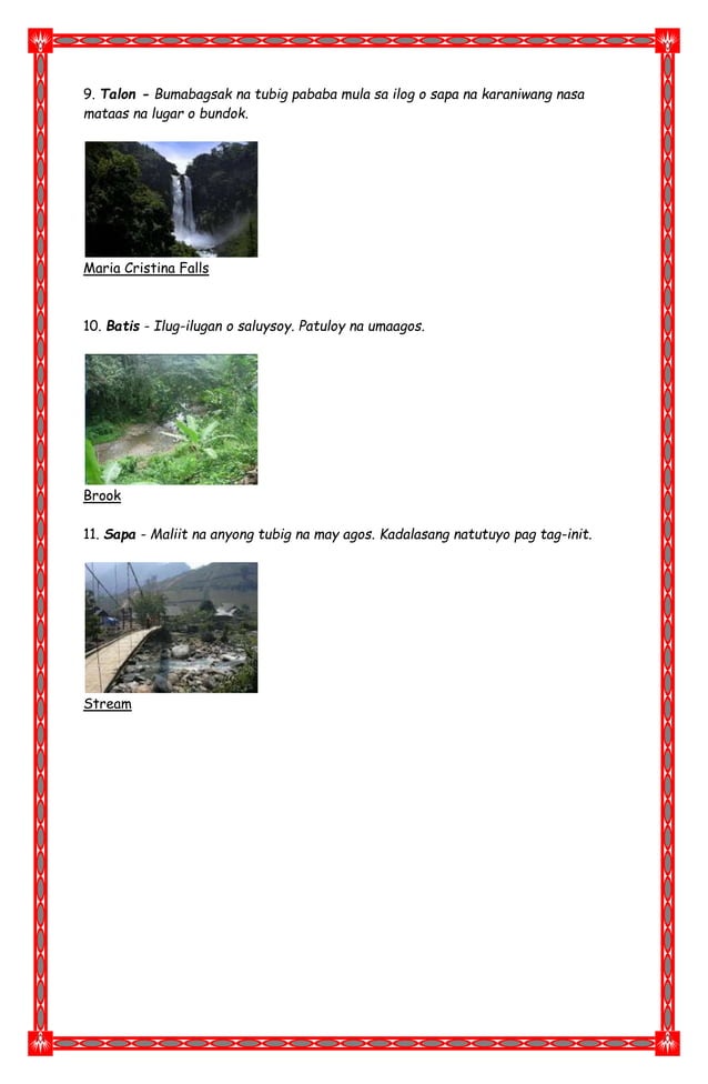 Mga anyong lupa at tubig sa pilipinas | DOCX