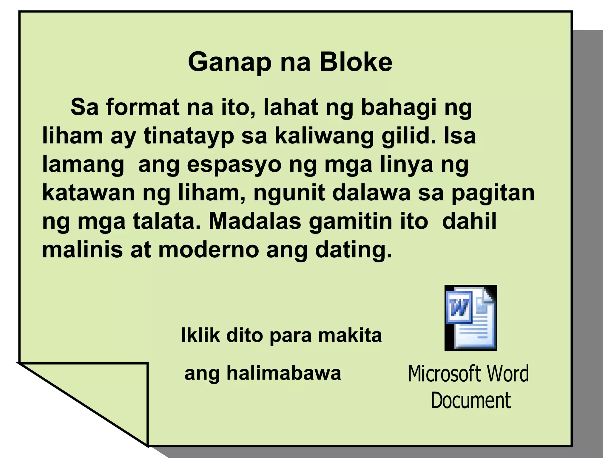 Mga Basikong Format | PPT