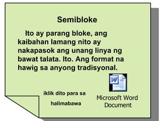 Mga Basikong Format | PPT