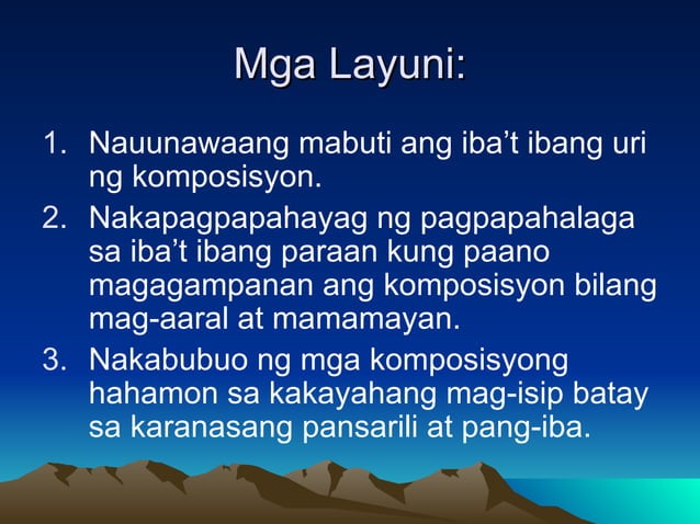 Mga batayang uri ng komposisyon | PPT