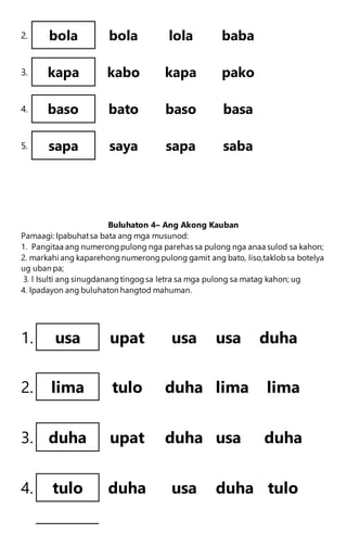 Mga buluhaton sa literacy | DOCX