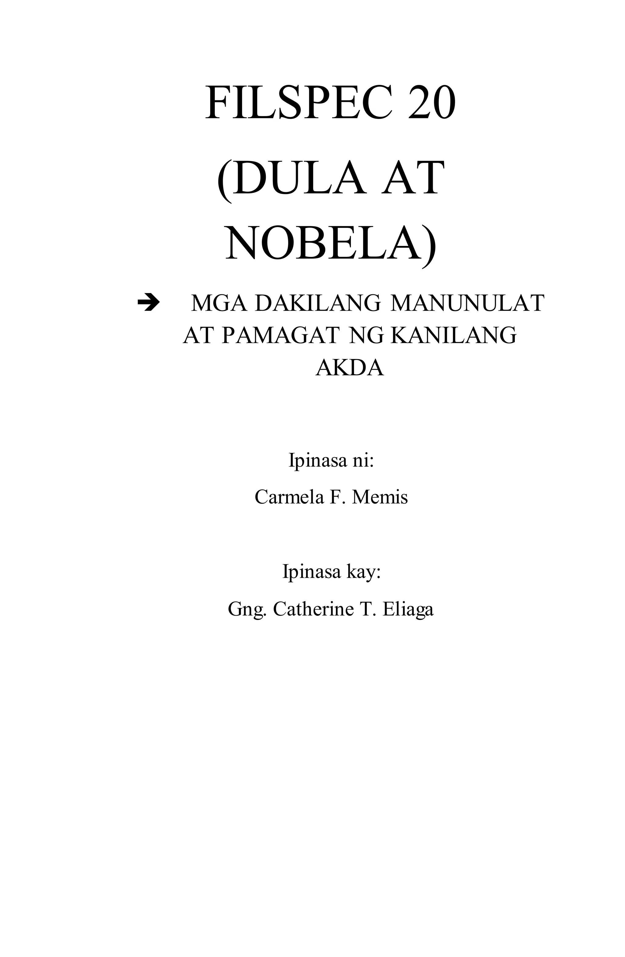 Mga dakilang manunulat at ang pamagat ng kanilang akda | DOCX