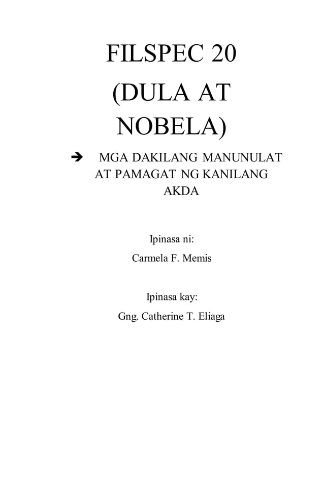Mga dakilang manunulat at ang pamagat ng kanilang akda | DOCX