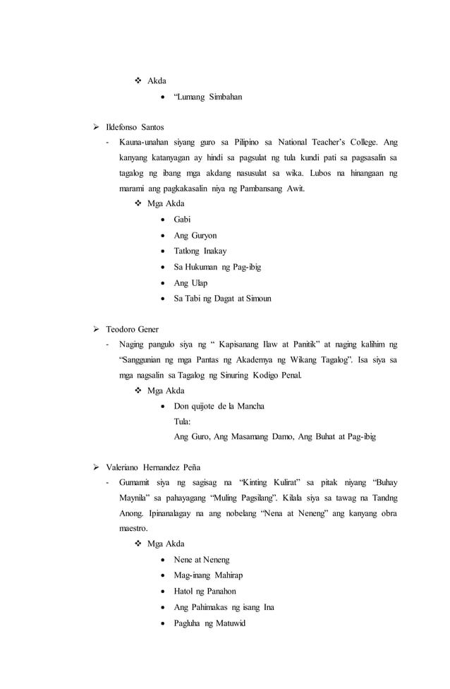 Mga dakilang manunulat at ang pamagat ng kanilang akda | DOCX