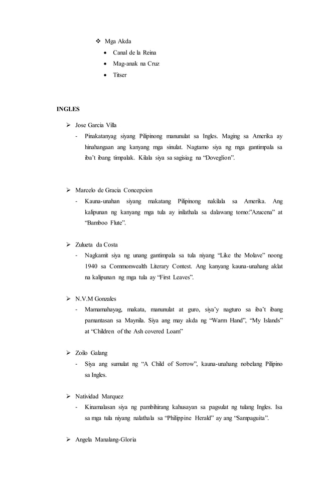 Mga dakilang manunulat at ang pamagat ng kanilang akda | DOCX