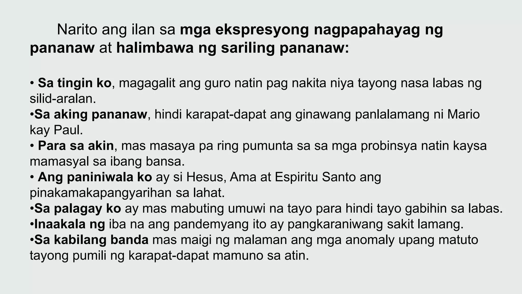 Mga ekpresyon sa pagpapahayag ng pananaw | PPTX