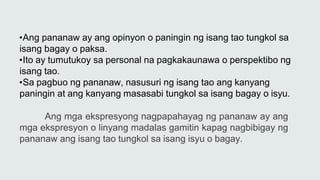 Mga Ekpresyon sa Pagpapahayag ng Pananaw.pptx