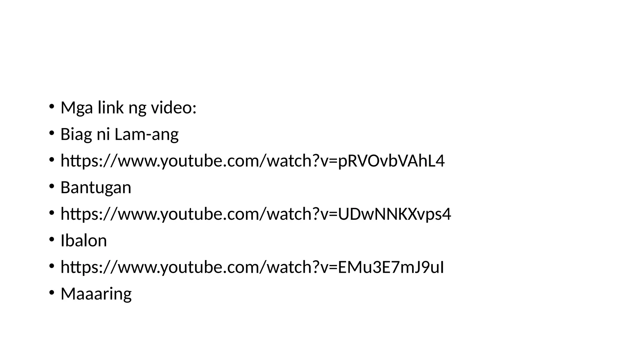 Mga Epikong Bayan ((gaya ni Alim, Bantugan, Biag ni Lam-ang, Ibalon, Kudaman, Labaw Donggon at ...