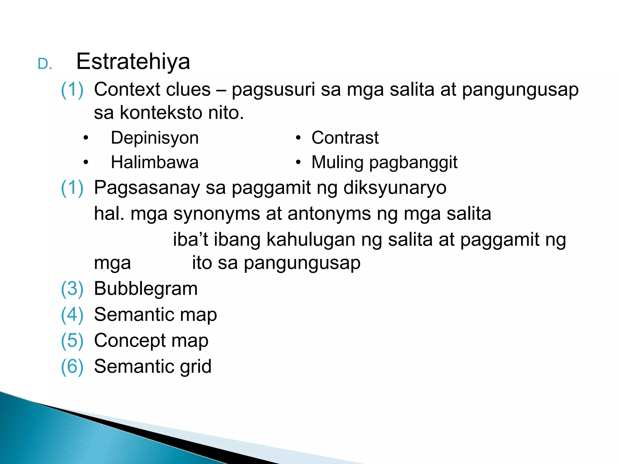 Mga estratehiya sa pag unawa sa pagbasa | PPT