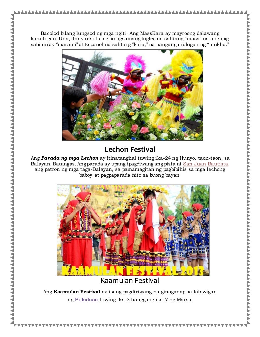 Mga festivals ng pilipinas