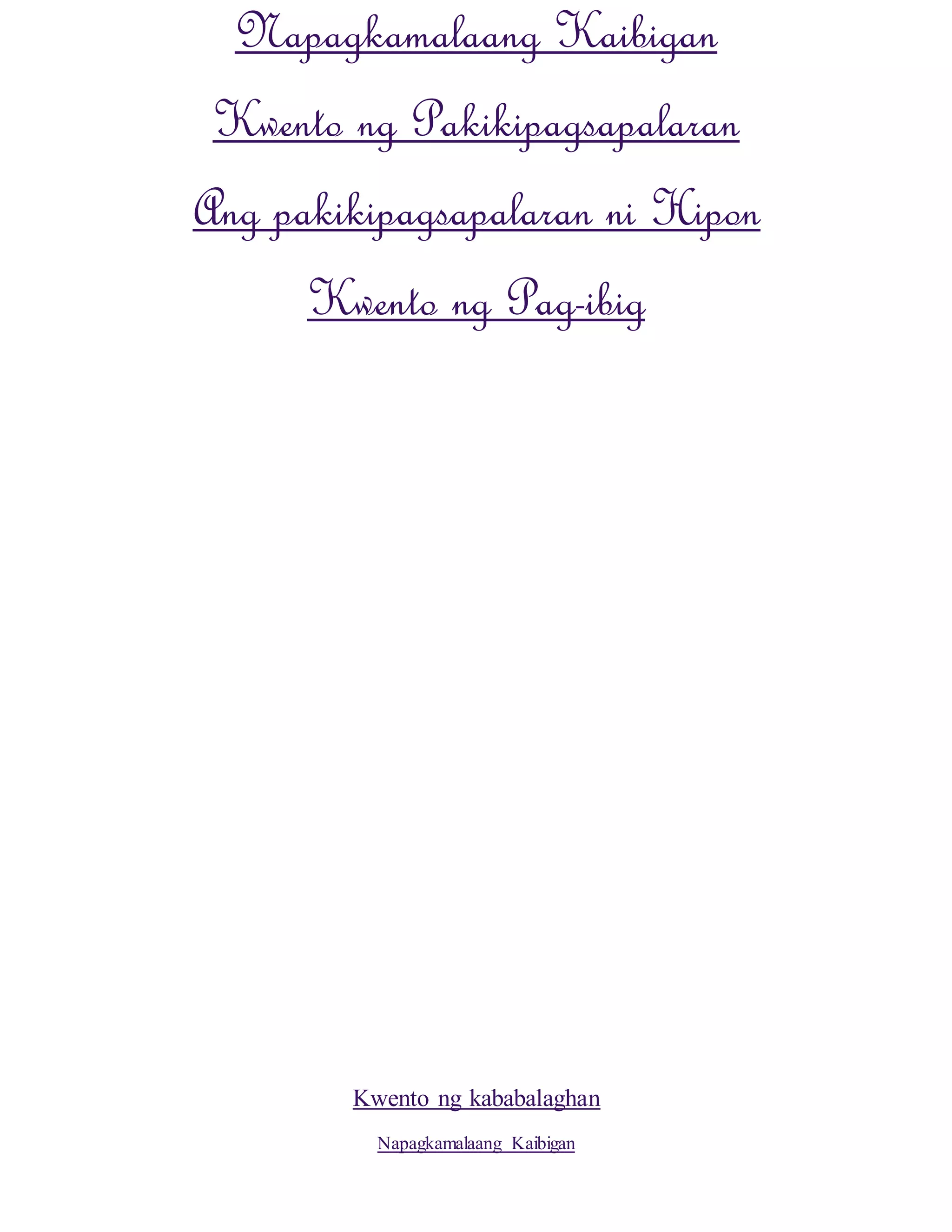 Mga halimbawa ng mga uri ng maikling kwento | DOCX