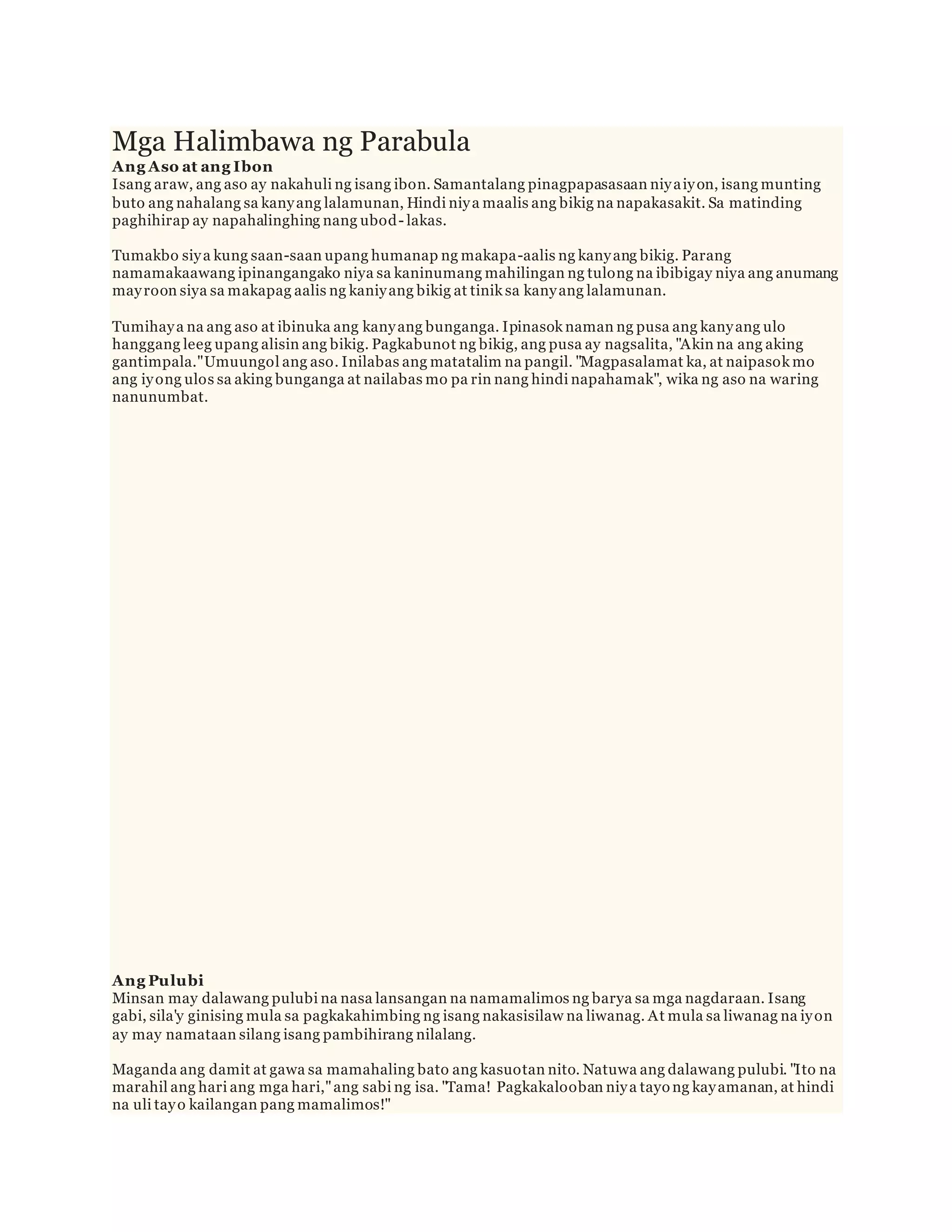 Mga halimbawa ng parabula | DOCX