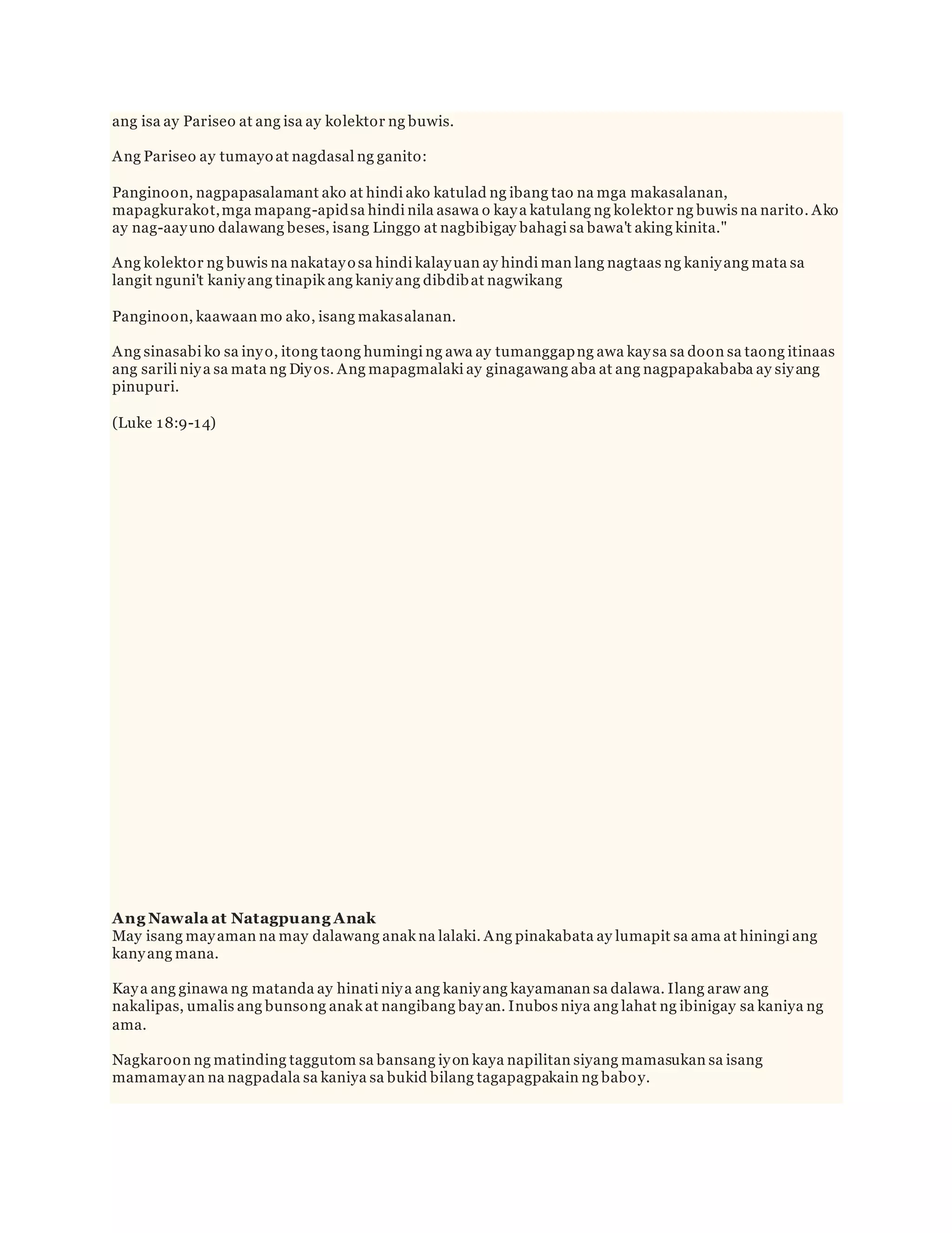 Mga halimbawa ng parabula | DOCX