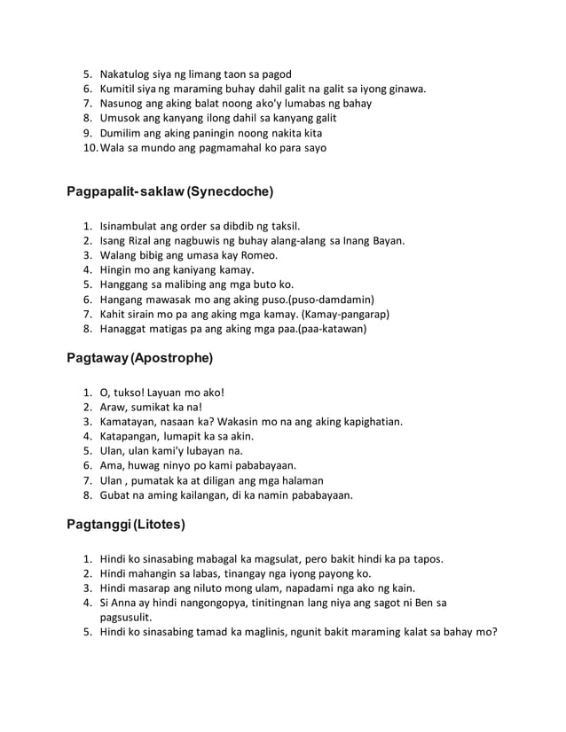 Mga Halimbawa ng Tayutay | DOCX