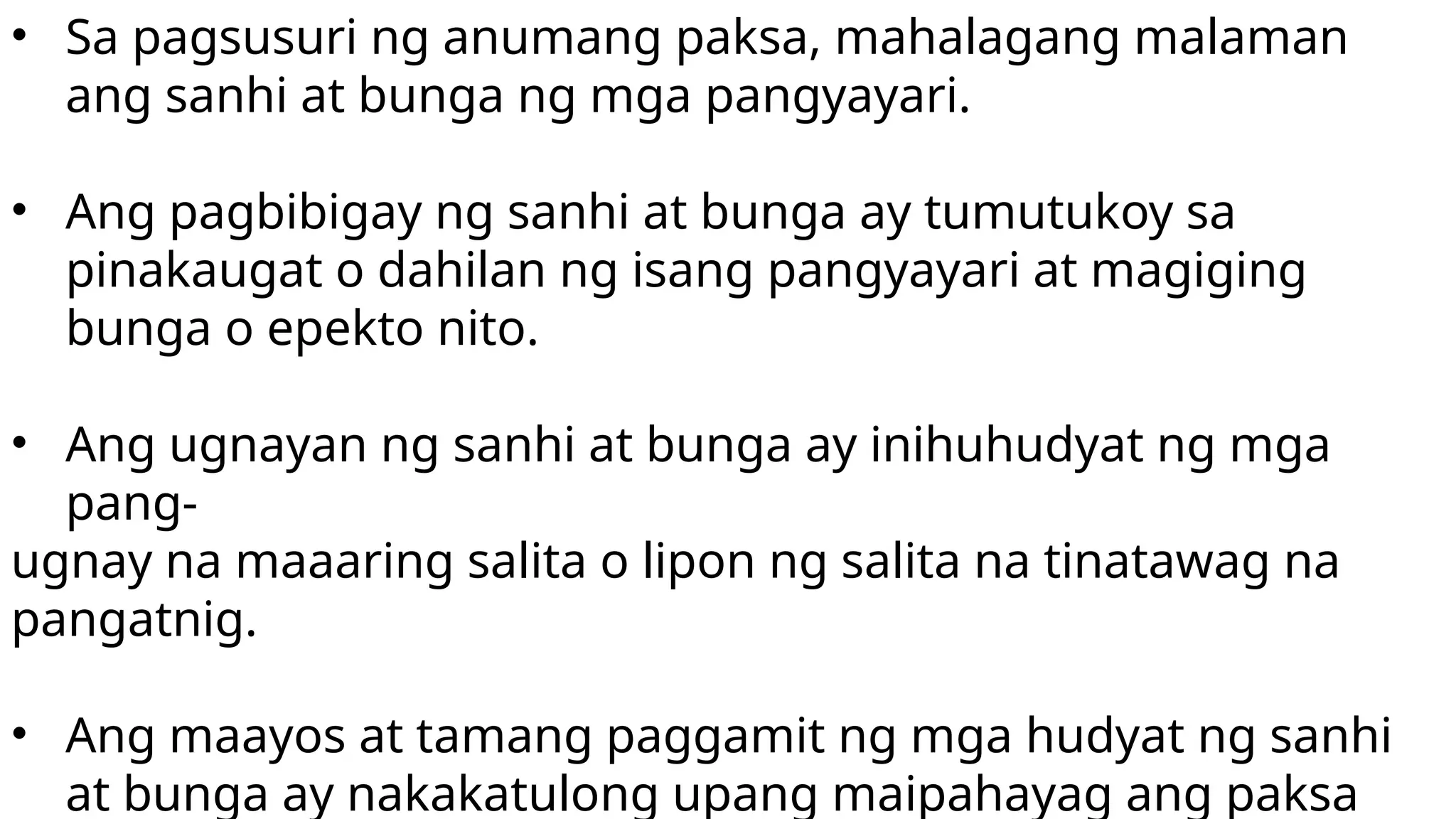 Mga Hudyat ng Sanhi at Bunga ng mga Pangyayari | PPTX