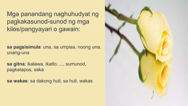 Mga hudyat sa paglalahad ng pangyayari | PPTX