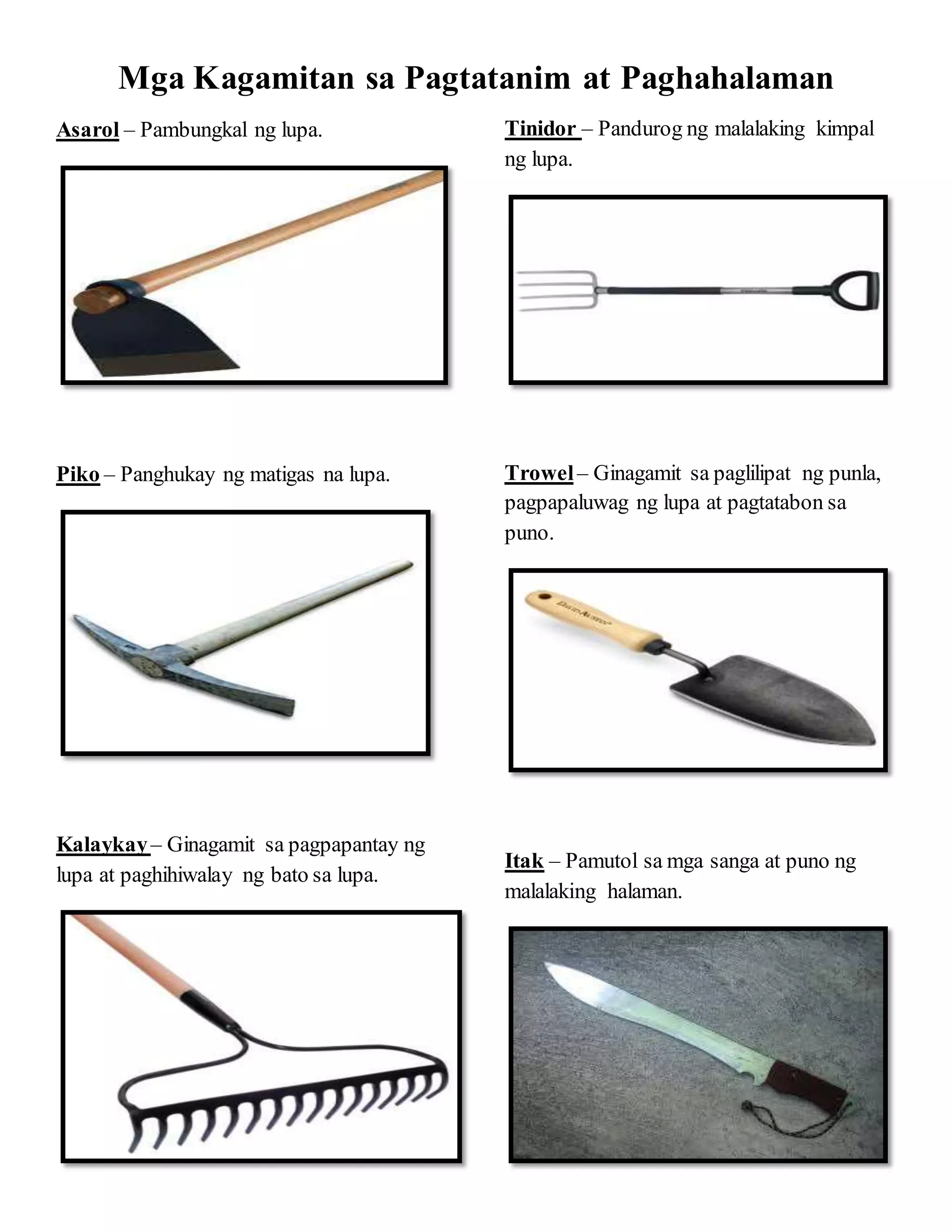 Mga kagamitan sa pagtatanim at paghahalaman | DOCX