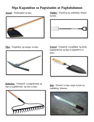 Mga kagamitan sa pagtatanim at paghahalaman | DOCX