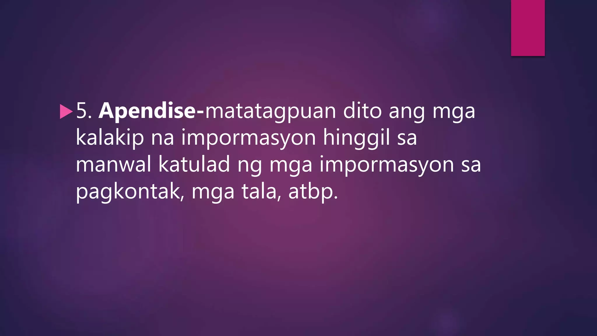 Mga kalimitang bahagi ng isang manwal | PPTX