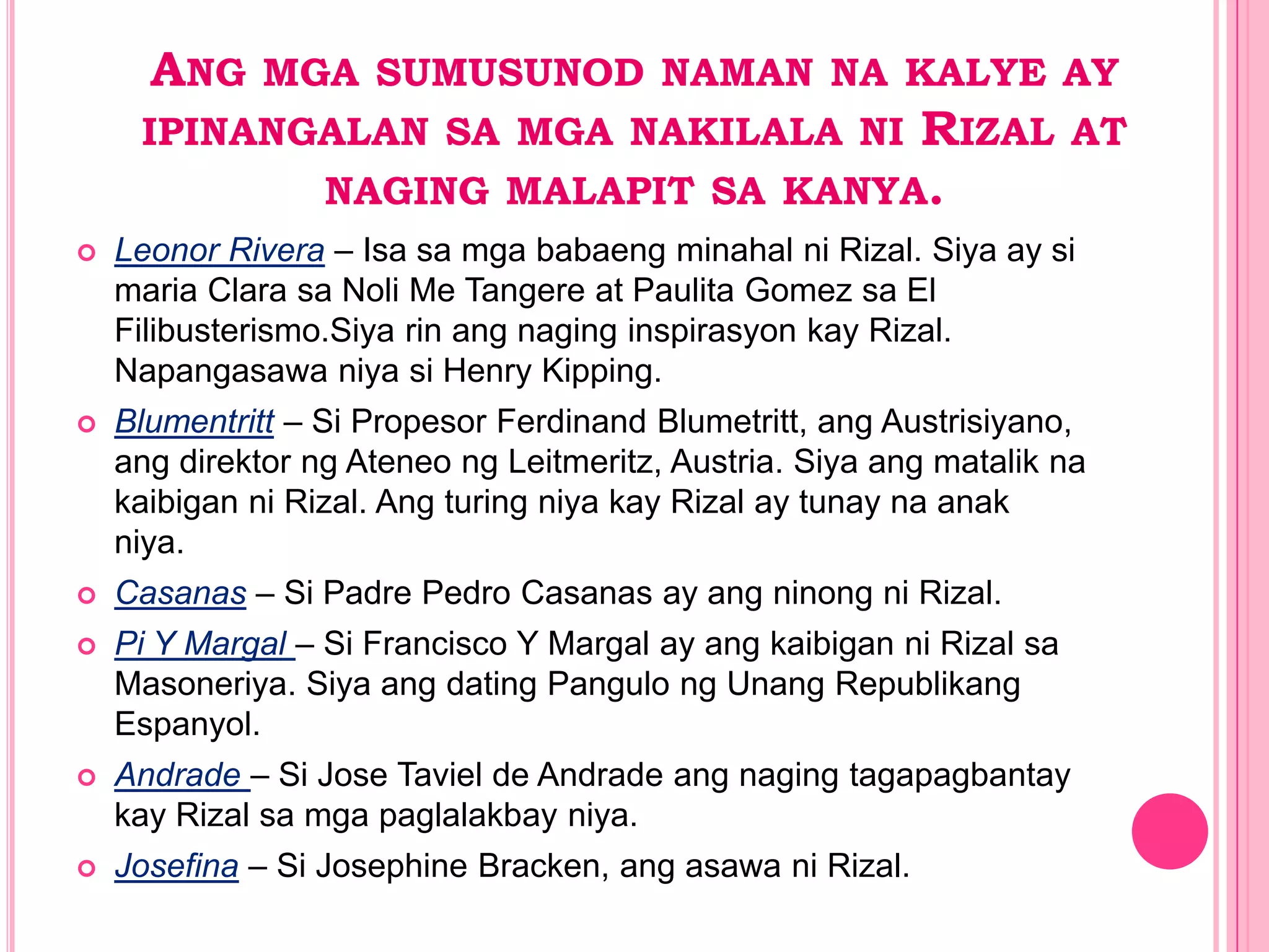 Mga kalye sa sampaloc na may kaugnayan kay Rizal | PPTX
