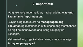 Mga Katangian ng Teksto.pptx pagbasa at pagsusuri | PPTX