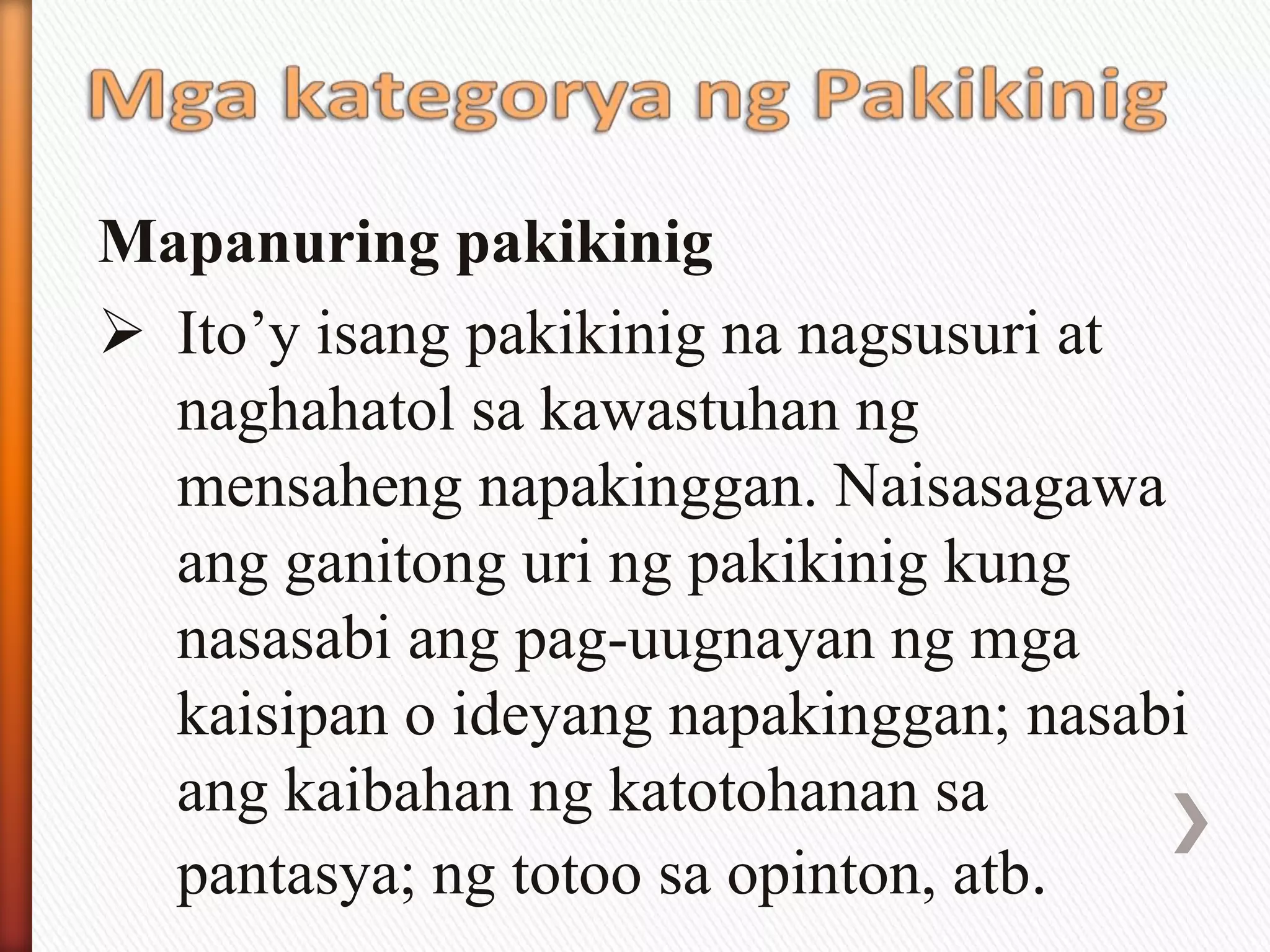 Mga kategorya ng pakikinig | PPTX