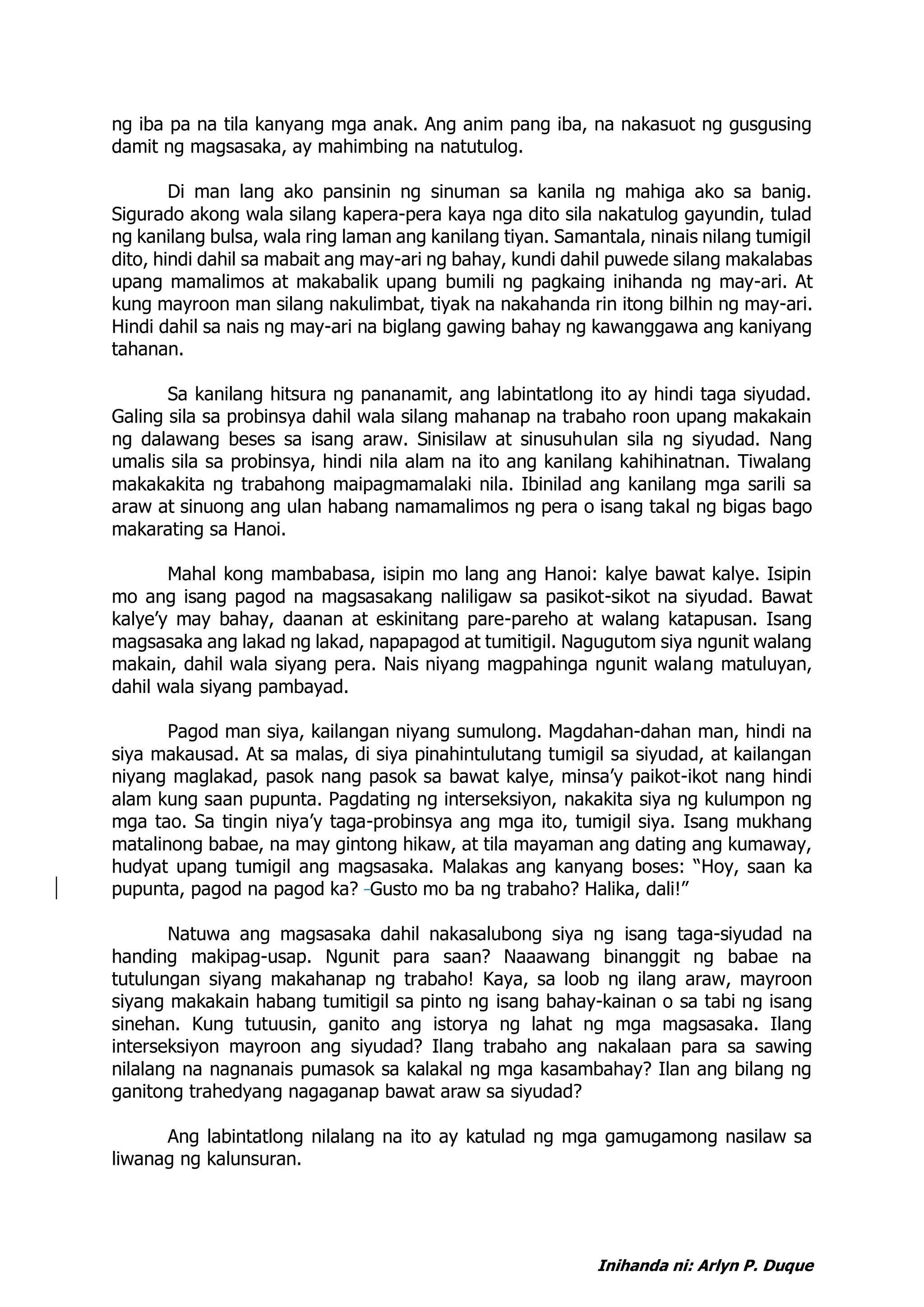 Mga katulong sa bahay (akda mula sa vietnam) | PDF