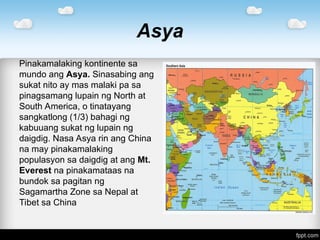 Mga Kontinente at ang kilalang anyong lupa | PPT