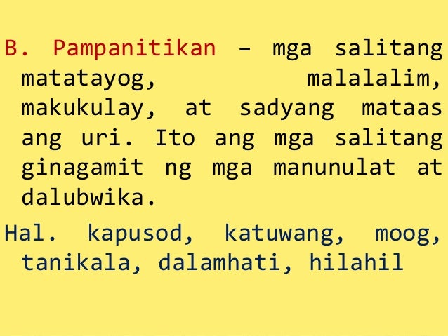 Mga Uri Ng Wika Pampanitikan Halimbawa