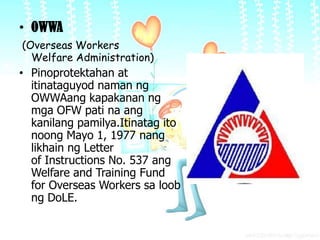 Mga ofw at ang kontribusyon nila sa ekonomiya | PPTX