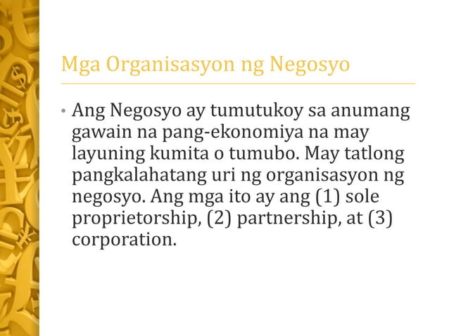 Mga organisasyon ng negosyo | PPTX