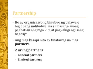 Mga organisasyon ng negosyo | PPTX