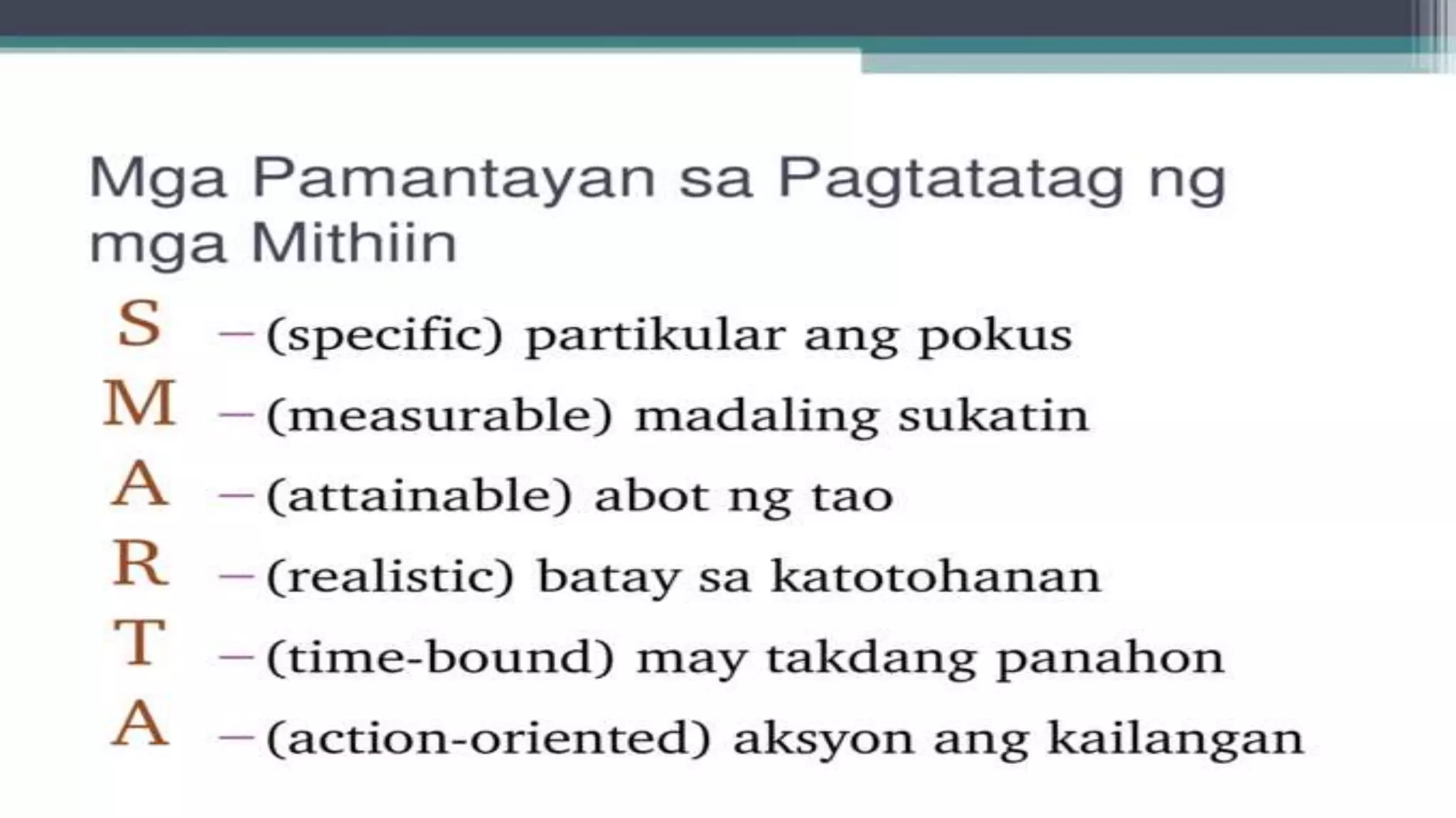 Mga pamantayan sa pagtatakda ng mithiin | PPTX