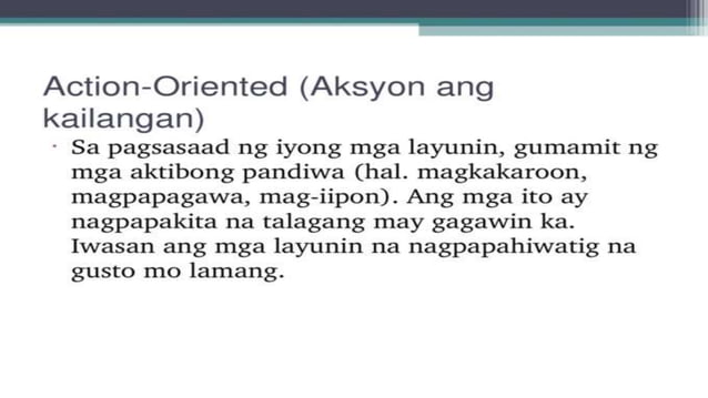 Mga pamantayan sa pagtatakda ng mithiin | PPTX
