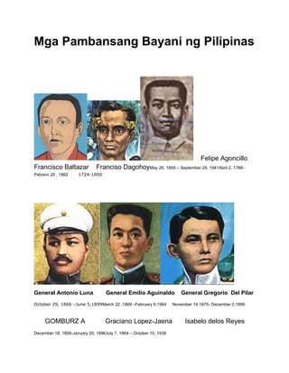 Mga pambansang bayani ng pilipinas | DOCX