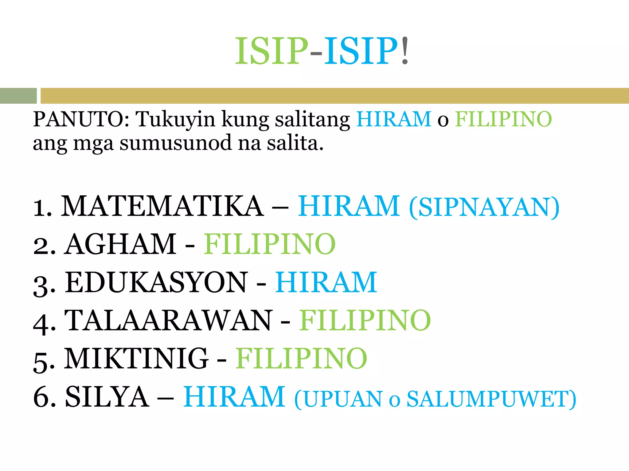 Mga Panumbas sa mga Hiram na Salita | PPTX