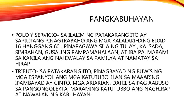 Mga patakarang ipinatupad ng mga espanyol sa pilipinas | PPTX