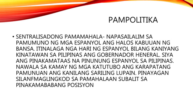 Mga patakarang ipinatupad ng mga espanyol sa pilipinas | PPTX