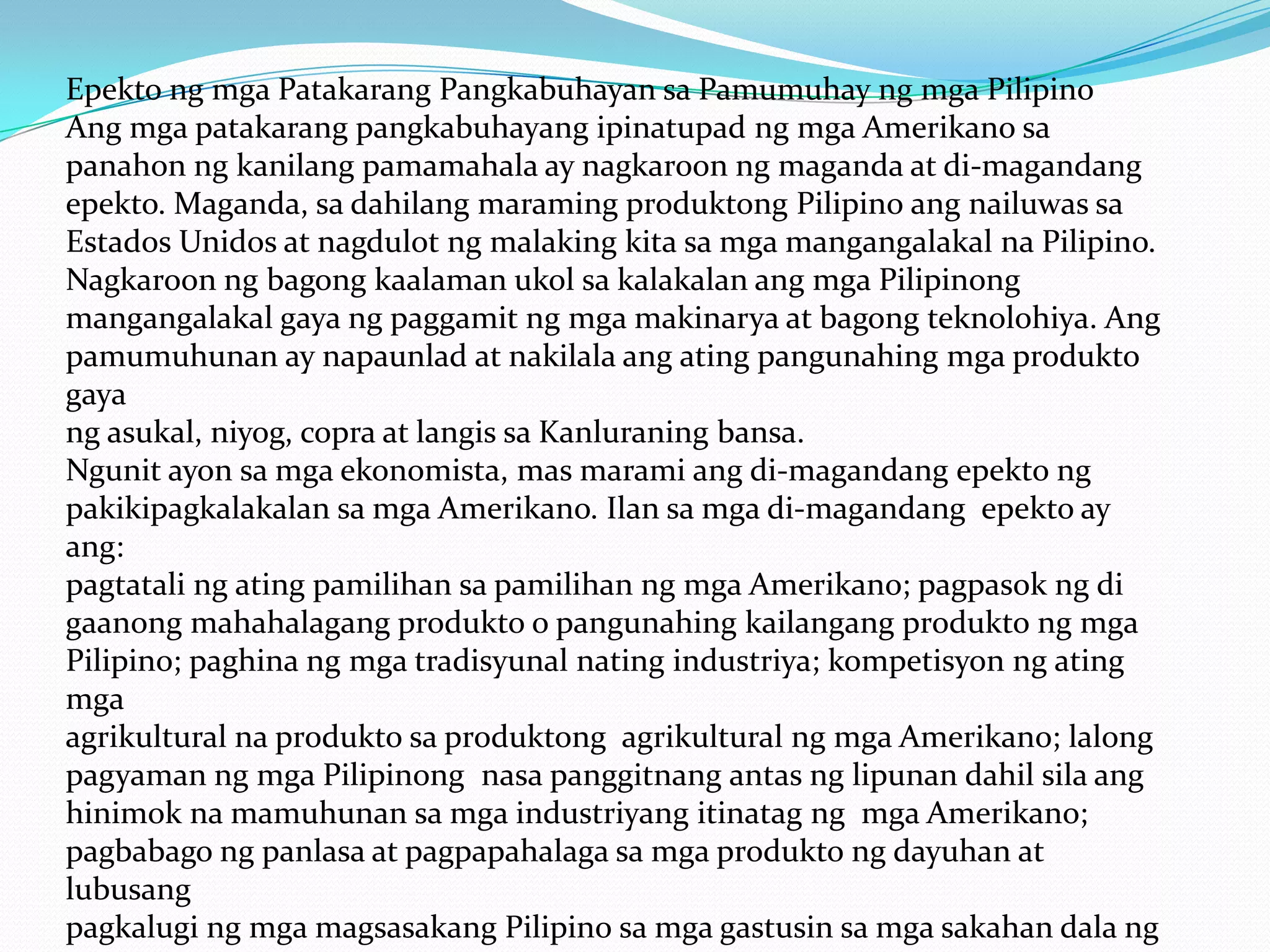 Mga patakarang pangkabuhayan sa panahon ng amerikano | PPTX