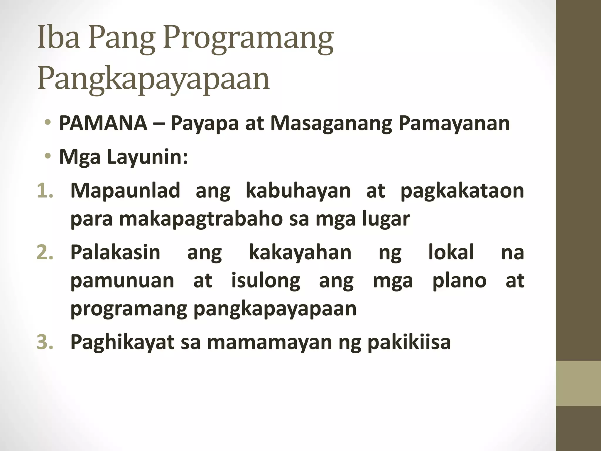 Mga programang pangkapayapaan | PPTX